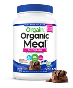 vegan protein meal replacement powder by orgain – 20g of protein, certified organic and plant based, no gluten, soy or dairy, non-gmo, creamy chocolate fudge, 2.01lb (packaging may vary)