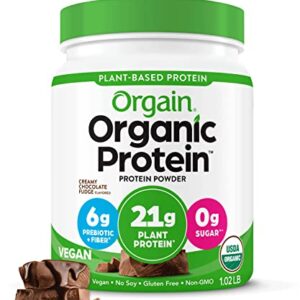 Orgain Organic Vegan Protein Powder, Creamy Chocolate Fudge - 21g of Plant Based Protein, Low Net Carbs, Non Dairy, Gluten Free, Lactose Free, No Sugar Added, Soy Free, Kosher, 1.02 Pound