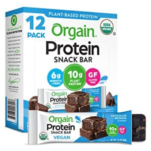 Orgain Organic Plant Based Protein Bar, Chocolate Brownie - 10g of Protein, Vegan, Gluten Free, Dairy Free, Soy Free, Lactose Free, Kosher, Non-GMO, 1.41 Ounce, 12 Count (Packaging May Vary)