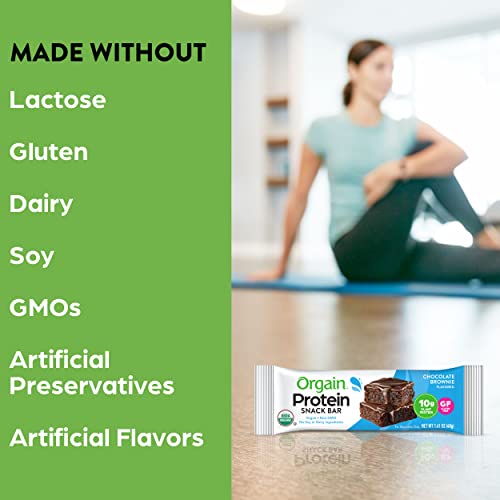 Orgain Organic Plant Based Protein Bar, Chocolate Brownie - 10g of Protein, Vegan, Gluten Free, Dairy Free, Soy Free, Lactose Free, Kosher, Non-GMO, 1.41 Ounce, 12 Count (Packaging May Vary)