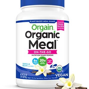 Vegan Protein Meal Replacement Powder by Orgain - 20g of Protein, Certified Organic and Plant Based, No Gluten, Soy or Dairy, Non-GMO, Vanilla Bean, 2.01lb (Packaging May Vary)