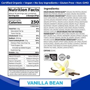 Vegan Protein Meal Replacement Powder by Orgain - 20g of Protein, Certified Organic and Plant Based, No Gluten, Soy or Dairy, Non-GMO, Vanilla Bean, 2.01lb (Packaging May Vary)