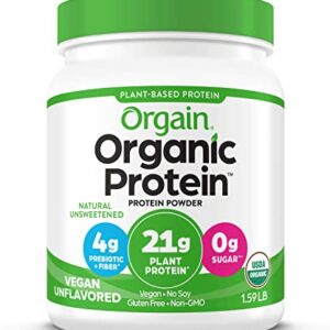 Orgain Organic Unflavored Vegan Protein Powder, Natural Unsweetened - 21g of Plant Based Protein, Non Dairy, Gluten Free, No Sugar Added, Soy Free, Non-GMO, 1.59 lb (Packaging May Vary)