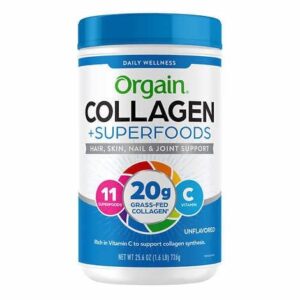 orgain collagen +superfoods with 20 grams of grass-fed collagen and vitamin c, unflavored, 25.6 oz