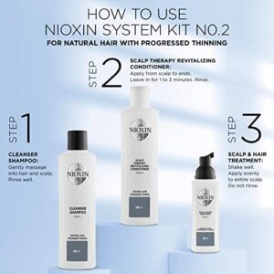 Nioxin System Kit 2, Natural Hair with Light Thinning, Full Size (3 Month Supply)