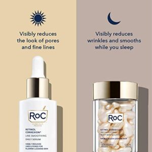 RoC Retinol Correxion Anti-Aging Wrinkle Night Serum, Daily Line Smoothing Skin Care Treatment for Fine Lines, Dark Spots, Post-Acne Scars, 30 Individual Capsules, Unscented, 0.35 Fl Oz