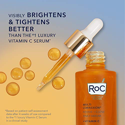 RoC Multi Correxion Revive + Glow 10% Active Vitamin C Serum for Face, Daily Anti-Aging Wrinkle and Skin Tone Skin Care Treatment, Brightening Serum for Dark Spots, 1 Fluid Ounce