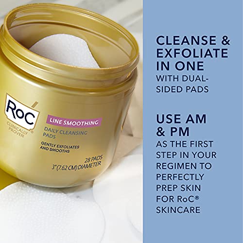 RoC Resurfacing Disks, Hypoallergenic Exfoliating Makeup Remover Pads for Wrinkles and Skin Tone, Hypo-Allegenic Skin Care, Oil-Free Daily Cleanser, 28 Count (Packaging May Vary)