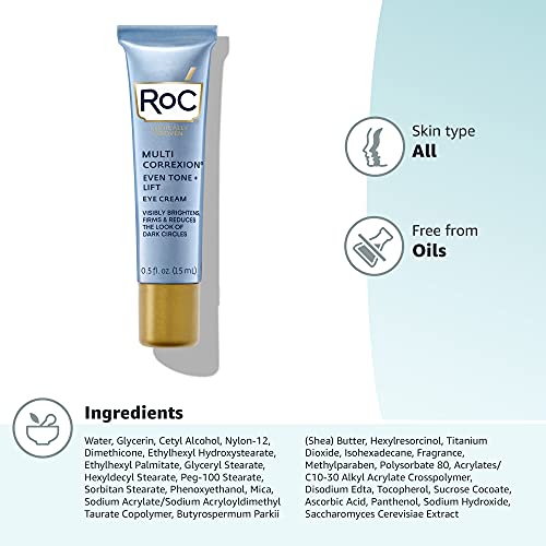 RoC Multi Correxion 5 in 1 Anti-Aging Eye Cream for Puffiness, Under Eye Bags & Dark Circles, Skin Care Treatment with Shea Butter, 0.5 Fl Oz (Packaging May Vary)