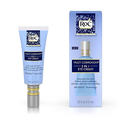 RoC Multi Correxion 5 in 1 Anti-Aging Eye Cream for Puffiness, Under Eye Bags & Dark Circles, Skin Care Treatment with Shea Butter, 0.5 Fl Oz (Packaging May Vary)