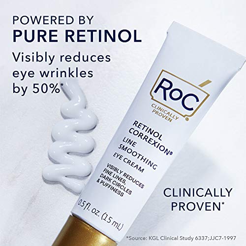 RoC Retinol Correxion Under Eye Cream for Dark Circles & Puffiness, Daily Wrinkle Cream, Anti Aging Line Smoothing Skin Care Treatment 0.5 oz (Packaging May Vary)