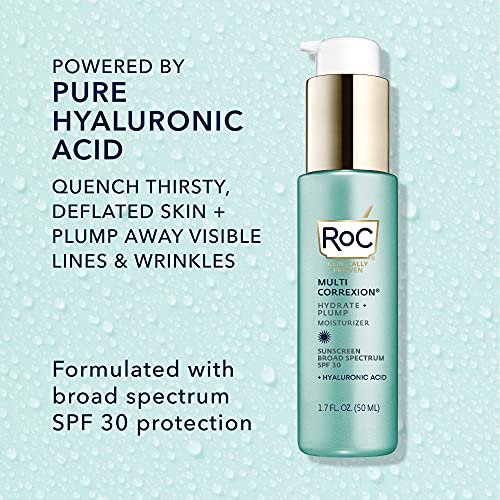 RoC Multi Correxion 1.5% Pure Hyaluronic Acid Anti Aging Daily Face Moisturizer with Broad Spectrum Sunscreen SPF 30 (1.7 oz) + Eye Cream Packette, Paraben-free Skin Care for Women & Men