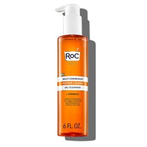 roc multi correxion revive + glow gel facial cleanser with vitamin c, & glycolic acid, paraben-free, sulfate-free skin care, 6 ounces