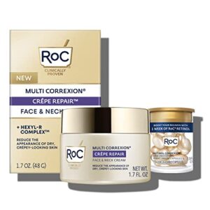 RoC Crepe Repair Anti Aging Daily Face Moisturizer & Neck Firming Cream (1.7 oz) Retinol Wrinkle Smoothing Capsules (7 CT), Skin Care Treatment