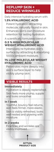 L'Oreal Paris Revitalift 1.5% Pure Hyaluronic Acid Face Serum, to Hydrate, Visibly Plump Skin, & Reduce Wrinkles, Fragrance Free 1 oz