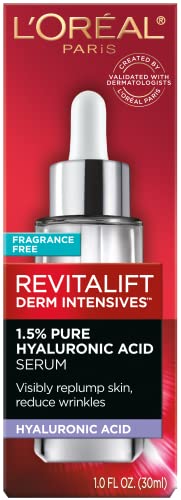 L'Oreal Paris Revitalift 1.5% Pure Hyaluronic Acid Face Serum, to Hydrate, Visibly Plump Skin, & Reduce Wrinkles, Fragrance Free 1 oz