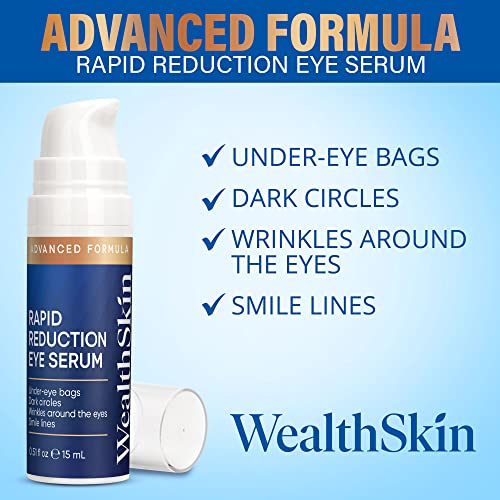 WealthSkin Rapid Reduction Eye Serum, Advanced Formula Under Eye Cream for Dark Circles and Puffiness - Anti Aging Serum Skin Tightening Cream Firms and Lifts to Visibly and Instantly Reduce Appearance of Wrinkles in 120 Seconds 0.5 fl.oz(15 ml)