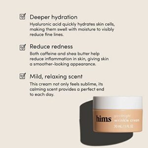 hims goodnight wrinkle cream for men - fine lines, puffiness, dark eye circles - caffeine, hyaluronic acid, night cream, almond scent - vegan, cruelty-free, no parabens - (1oz)