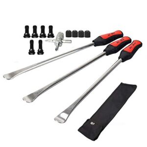 dr.roc 14.5 inch perfect leverage tire spoon lever iron tool kit motorcycle dirt bike lawn mower professional tire changing tool with durable bag 3 pcs tire spoons with tire valve stem tr412 tr413