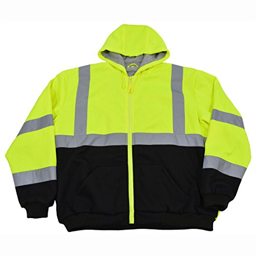 Petra Roc LBHSW-C3-2X Thermal Lined Sweatshirt Hoodie Lime/Black Two Tone, ANSI 107-Class 3, 2 Slash Pockets, Zipper Closure, 2X