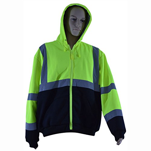 Petra Roc LBHSW-C3-2X Thermal Lined Sweatshirt Hoodie Lime/Black Two Tone, ANSI 107-Class 3, 2 Slash Pockets, Zipper Closure, 2X