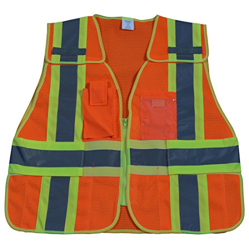 Petra Roc OVM2-PSV-REG ANSI-107 Class 2 /Lime Contrast 5-Pt Breakaway Public Safety Vest, Small/X-Large, Orange Mesh