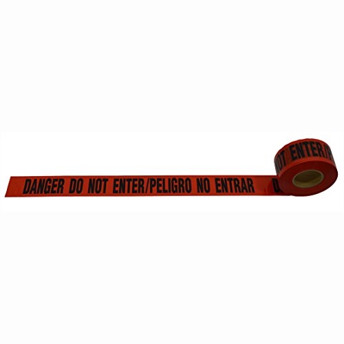 Petra Roc BTBL-DANGER Barricade Tape 2 Mil 3" x 1000' Red/Black Printing, Bilingual Danger DO NOT ENTER/PELIGRO No Entrar, Red