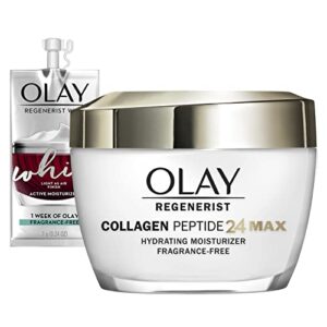 olay regenerist collagen peptide 24 max hydrating , 1.7 oz + whip face moisturizer travel/trial size gift set