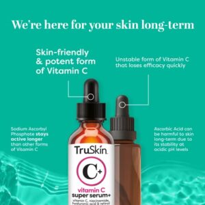 TruSkin Vitamin C-Plus Super Serum, Anti Aging Anti-Wrinkle Facial Serum with Niacinamide, Retinol, Hyaluronic Acid, and Salicylic Acid, 1 oz