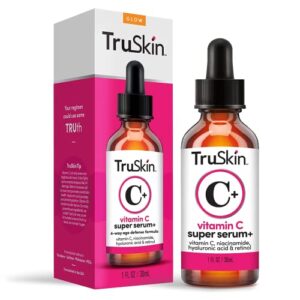 TruSkin Vitamin C-Plus Super Serum, Anti Aging Anti-Wrinkle Facial Serum with Niacinamide, Retinol, Hyaluronic Acid, and Salicylic Acid, 1 oz