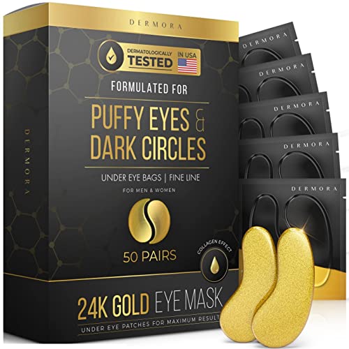 Dermora 24K Gold Eye Mask Puffy Eyes and Dark Circles Treatments Look Less Tired and Refresh Your Skin, 50 Pairs