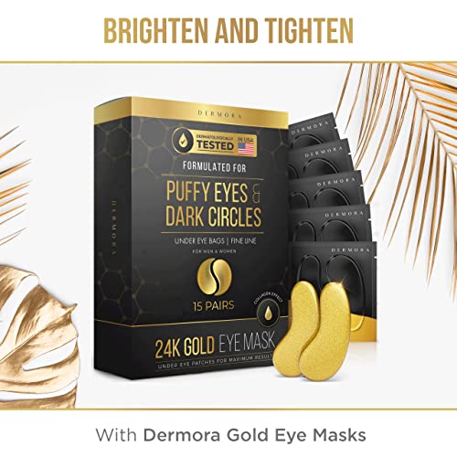 Dermora 24K Gold Eye Mask Puffy Eyes and Dark Circles Treatments Look Less Tired and Refresh Your Skin, 50 Pairs