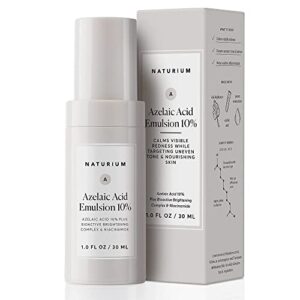 naturium azelaic acid emulsion 10% plus bioactive brightening complex & niacinamide, aging skin treatment, 1 oz