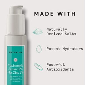 Naturium Niacinamide Face Serum 12% Plus Zinc 2%, Hyaluronic Acid & Vitamin E, Pore Minimizer, Discoloration & Aging Skin Treatment, 1 oz