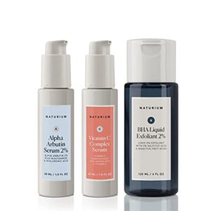 naturium ultimate brightening bundle, alpha arbutin serum 2%, vitamin c complex serum, & bha exfoliant 2%, anti-aging skincare