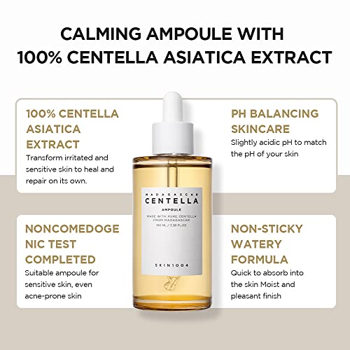 SKIN1004 Madagascar Centella Asiatica Ampoule Facial Serum 3.38 fl.oz(100ml) | 100% Centella Asiatica Extract | Soothes Acne Prone and Sensitive Skin