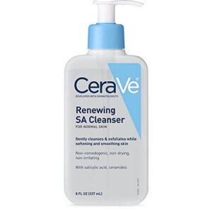 cerave sa cleanser | salicylic acid cleanser with hyaluronic acid, niacinamide & ceramides| bha exfoliant for face | fragrance free non-comedogenic | 8 ounce