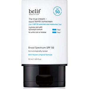 belif Aqua Bomb Sunscreen Broad Spectrum SPF 50 | Lightweight 2-in-1 Moisturizing Sunscreen | Skin Hydrating with UV Rays Blocking | Moisture Barrier Replenishment, Clean Finish | 1.69 fl. Oz