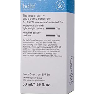 belif Aqua Bomb Sunscreen Broad Spectrum SPF 50 | Lightweight 2-in-1 Moisturizing Sunscreen | Skin Hydrating with UV Rays Blocking | Moisture Barrier Replenishment, Clean Finish | 1.69 fl. Oz