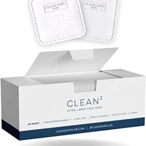 Clean Skin Club Clean² Extra Large Face Pads, Guaranteed Not to Shed & Tear, Unique Triple Layers, Textured Side & Ultra Soft Side, Vegan Organic Disposable Cotton, Used with Makeup Remover (1 Pack)