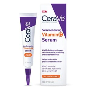 cerave vitamin c serum with hyaluronic acid | skin brightening serum for face with 10% pure vitamin c | fragrance free | 1 fl. oz