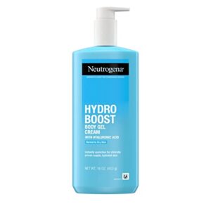 neutrogena hydro boost body moisturizing gel cream with hyaluronic acid, non-greasy & fast absorbing, lightweight hydrating body lotion for normal to dry skin, paraben- & dye-free, 16 oz