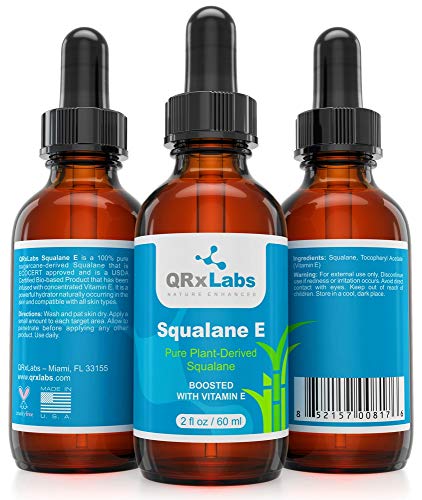 Pure Plant-Based Squalane Oil Boosted with Vitamin E (LARGE 2 oz) - Organic ECOCERT/USDA Certified Squalane Derived from Sugarcane - Best Moisturizer For Face, Body, Skin & Hair - 2 fl oz / 60 ml