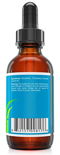 Pure Plant-Based Squalane Oil Boosted with Vitamin E (LARGE 2 oz) - Organic ECOCERT/USDA Certified Squalane Derived from Sugarcane - Best Moisturizer For Face, Body, Skin & Hair - 2 fl oz / 60 ml