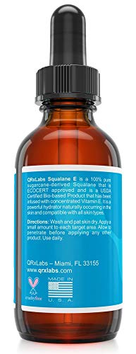 Pure Plant-Based Squalane Oil Boosted with Vitamin E (LARGE 2 oz) - Organic ECOCERT/USDA Certified Squalane Derived from Sugarcane - Best Moisturizer For Face, Body, Skin & Hair - 2 fl oz / 60 ml