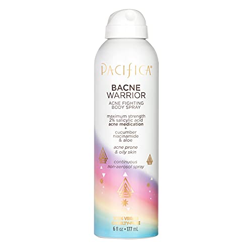 Pacifica Beauty Bacne Warrior Acne Fighting Body Spray for Body and Back, 2% Salicylic Acid, Niacinamide, Cucumber & Aloe, Sensitive Skin Approved, 100% Vegan and Cruelty Free, Clear, 6 Fl Oz