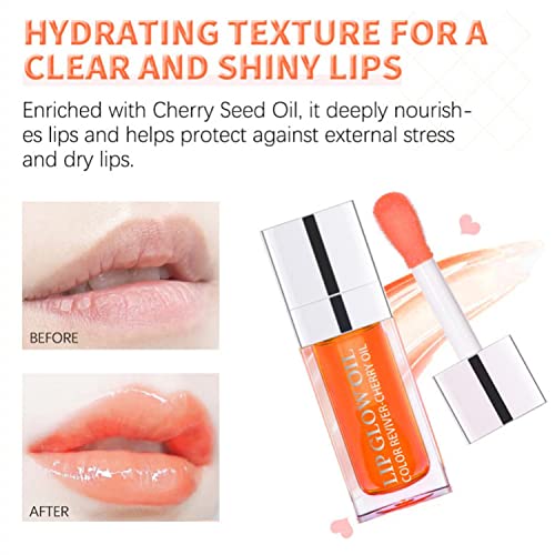 MAEPEOR Hydrating Lip Oil 5 Colors Moisturizing Glossy Lip Glow Oil Not Greasy Long-lasting Lip Balm for Nourishing Repairing and Softening Lip with Big Brush Head (Colors 01)