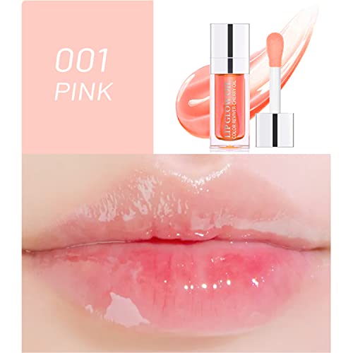 MAEPEOR Hydrating Lip Oil 5 Colors Moisturizing Glossy Lip Glow Oil Not Greasy Long-lasting Lip Balm for Nourishing Repairing and Softening Lip with Big Brush Head (Colors 01)