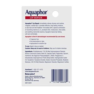 Aquaphor Lip Repair Ointment - Long-lasting Moisture to Soothe Dry Chapped Lips - .35 fl. oz. Tube