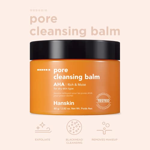 Hanskin AHA Pore Cleansing Balm, Alpha Hydroxy Acid, Exfoliating, Gentle Blackhead Cleanser and Makeup Remover Balm [80g]